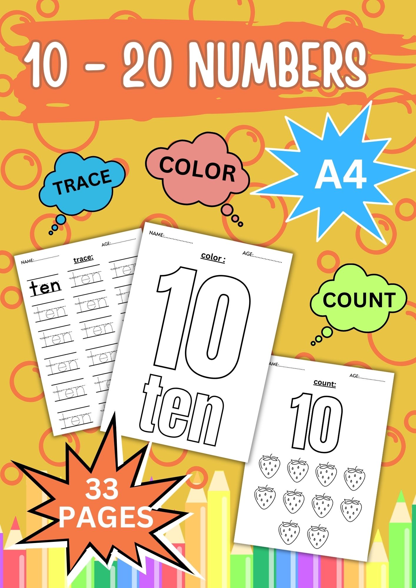 10- 20 Numbers l trace, color & count numbers Preschool worksheets ...