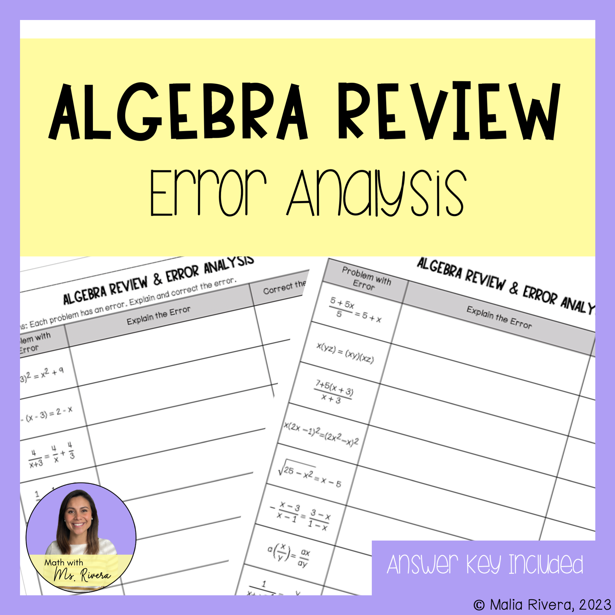 Algebra Review Error Analysis Worksheet | Made By Teachers