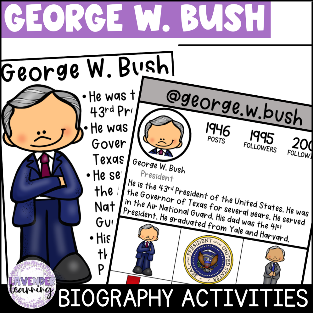 George W. Bush Biography Activities, Worksheets, Flip Book, & Report ...