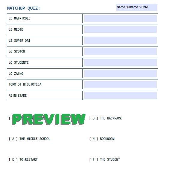 ITALIAN VOCABULARY QUIZ - BACK TO SCHOOL | Made By Teachers