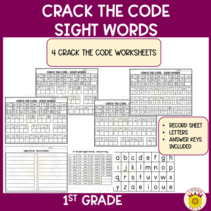 Crack the Sight Word Code First Grade Cards and Worksheets | Made By ...