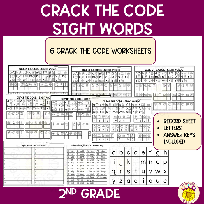 Crack the Sight Word Code Second Grade Cards and Worksheets | Made By ...