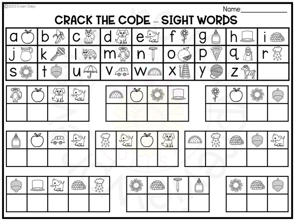 Crack the Sight Word Code Second Grade Cards and Worksheets | Made By Teachers