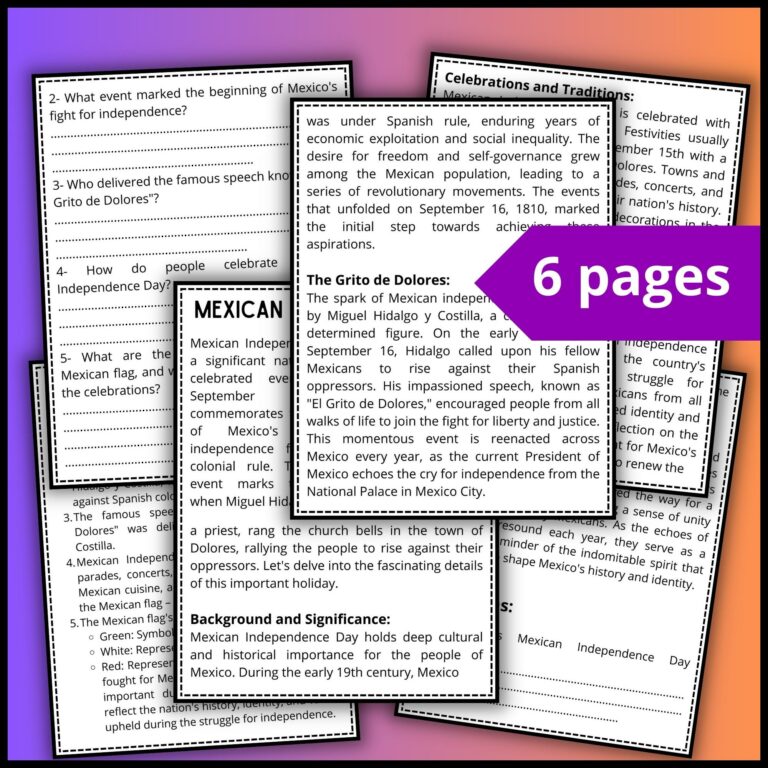 Mexican Independence Day Reading Comprehension - Hispanic Heritage ...