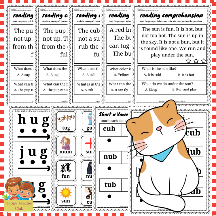 Short u Vowel Sound CVC words worksheets Phonics Spelling Activities ...