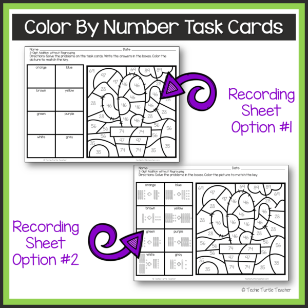2-Digit Addition without Regrouping Base Ten Task Cards Color by Number ...