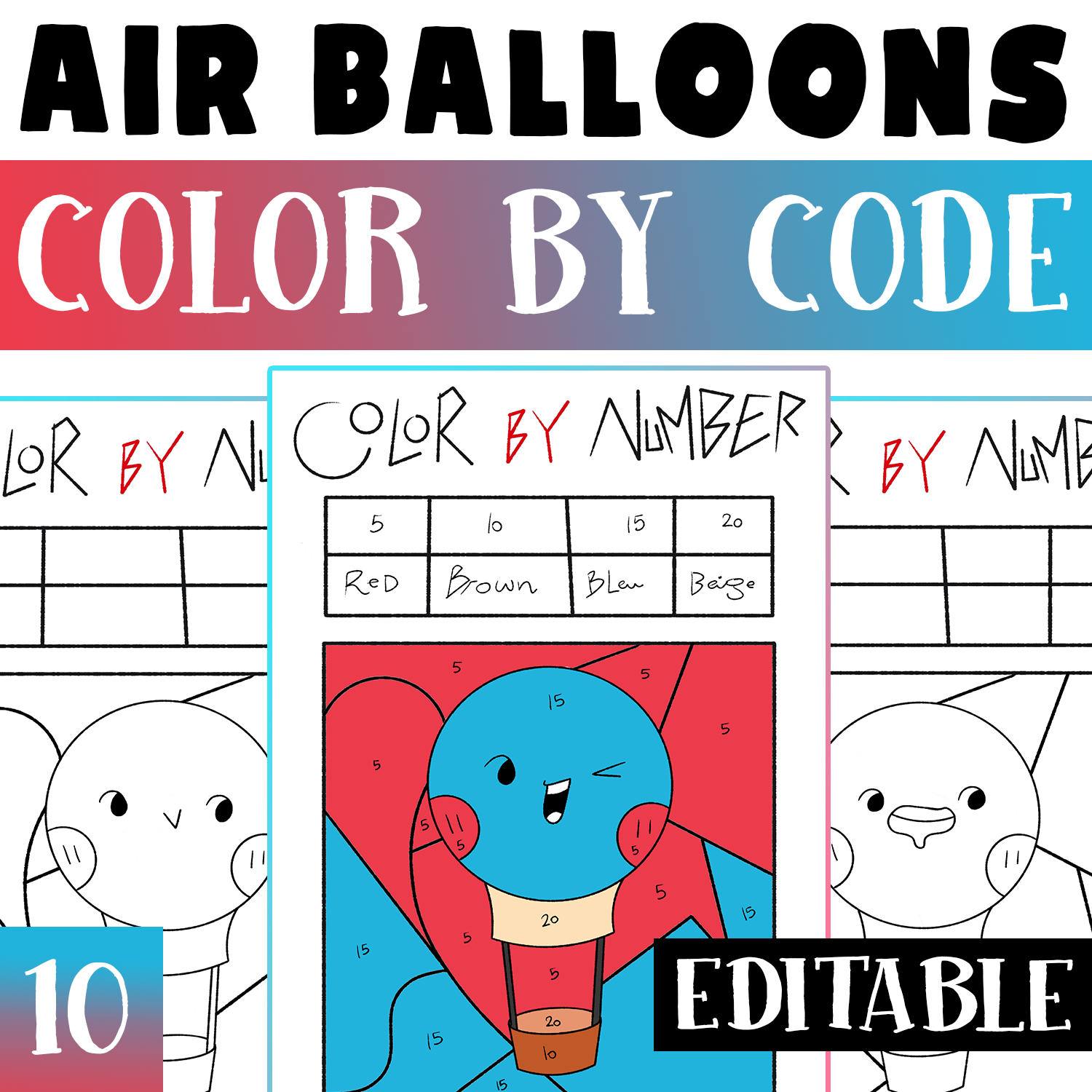 Hot Air Balloon Color By Number