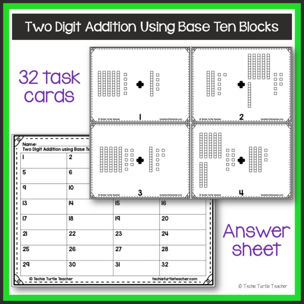 2-Digit Addition using Base Ten Blocks Strategy Task Cards | Made By ...