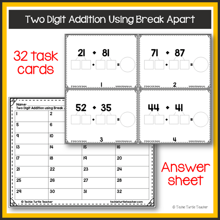 2-Digit Addition using Break Apart (Partial Sums) Strategy Task Cards ...