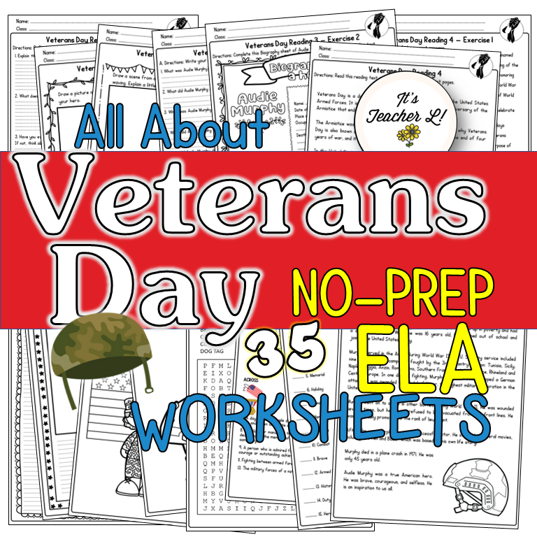 Veterans Day No-Prep ELA Worksheets | Made By Teachers