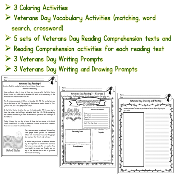Veterans Day No-Prep ELA Worksheets | Made By Teachers