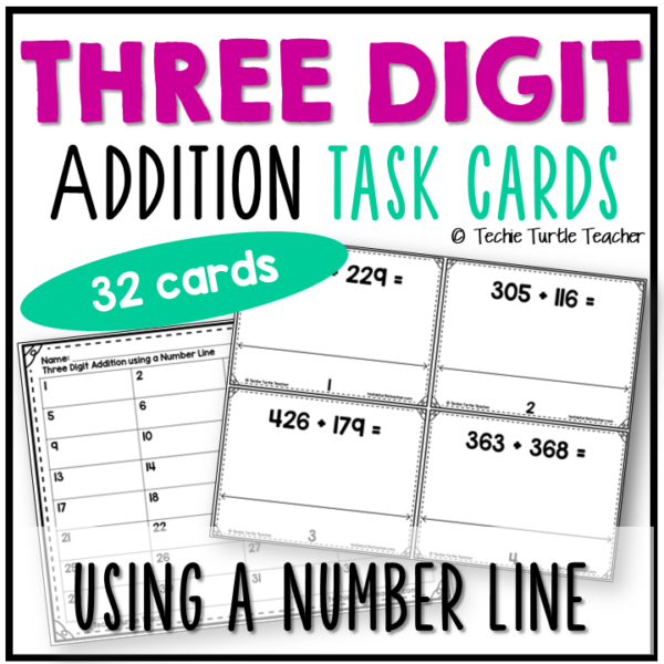 3-Digit Addition using an Open Number Line Strategy Task Cards | Made ...