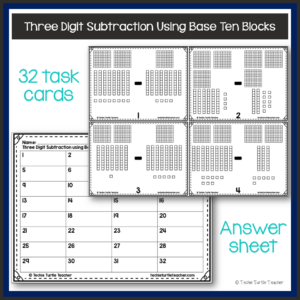 3-Digit Subtraction using Base Ten Blocks Strategy Task Cards - Made By ...