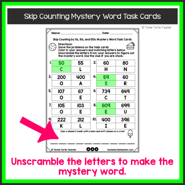 Skip Counting by 5s, 10s, and 100s Mystery Word Task Card Activity - 10 ...