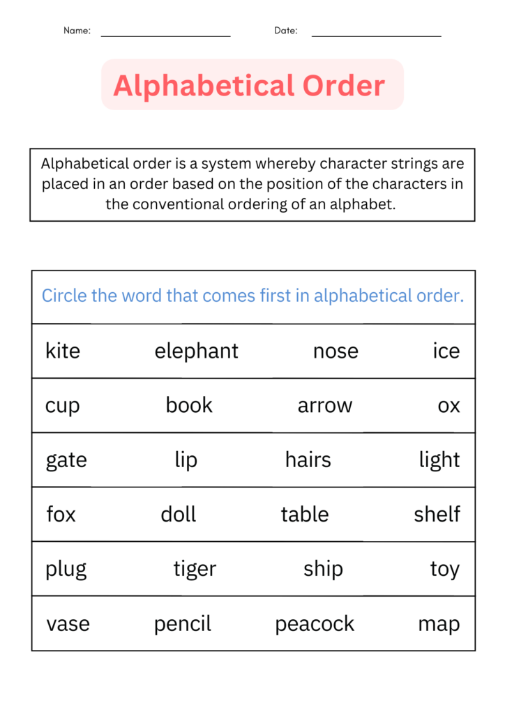 ABC Order - Printable Alphabetical Order Worksheets for 1st l 2nd l 3rd ...