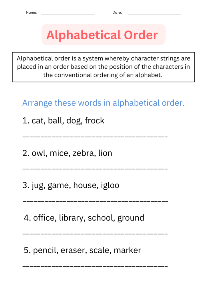 ABC Order - Printable Alphabetical Order Worksheets for 1st l 2nd l 3rd ...