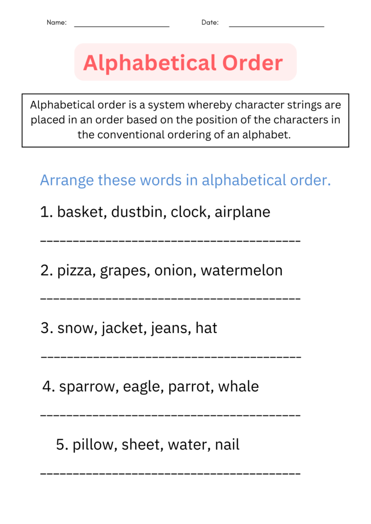 ABC Order - Printable Alphabetical Order Worksheets for 1st l 2nd l 3rd | Made By Teachers