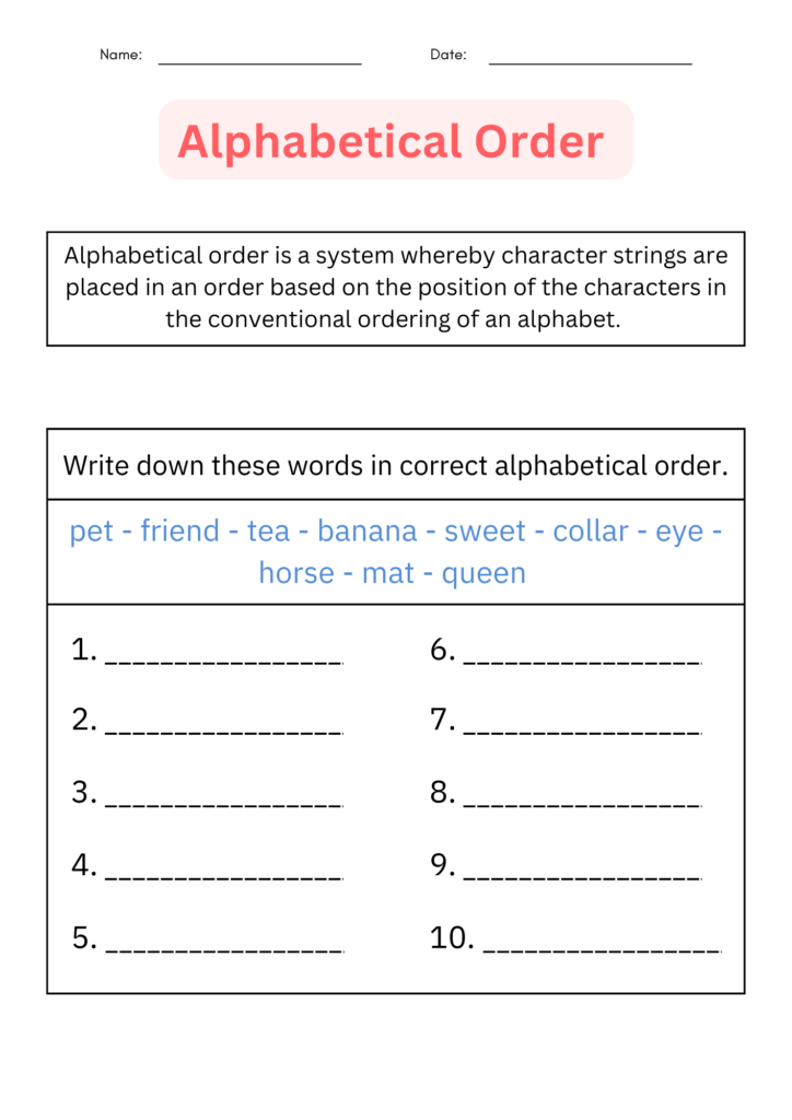 ABC Order - Printable Alphabetical Order Worksheets for 1st l 2nd l 3rd ...