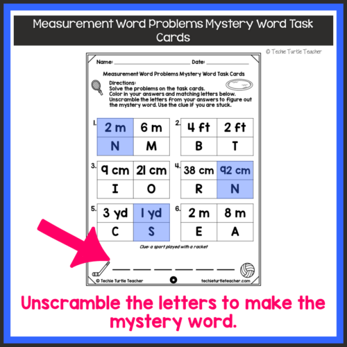 Measurement Word Problems Mystery Word Task Card Activity - 6 Cards ...