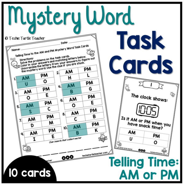 Telling Time: AM & PM Mystery Word Task Card Activity - 10 Cards | Made ...