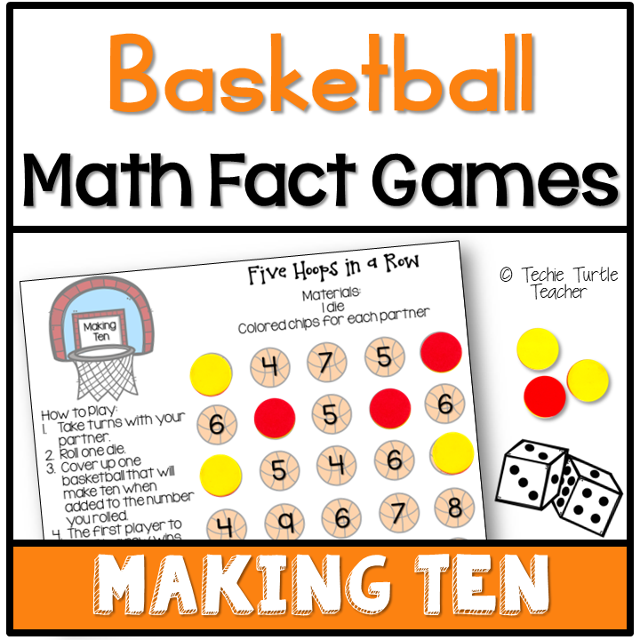 Addition Making Ten Strategy Basketball Themed Math Fact Games: Partner ...