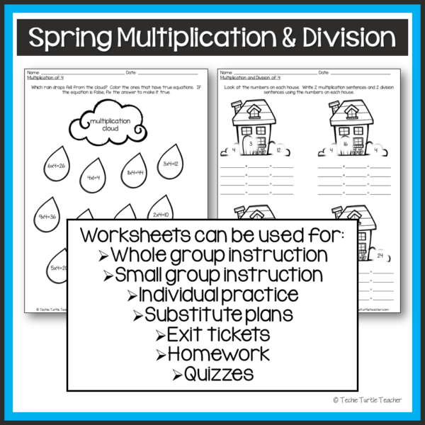 No Prep Multiplication and Division Practice Worksheets 4s Facts ...