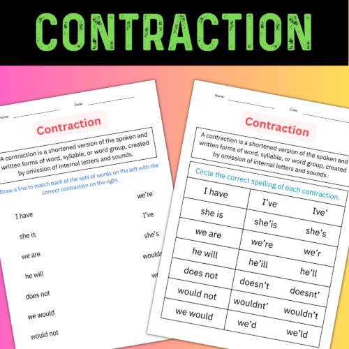 Contractions Worksheets Grammar Practice Review Pages Activities ...