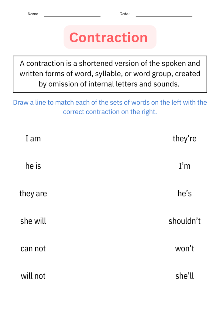 Contractions Worksheets Grammar Practice Review Pages Activities ...