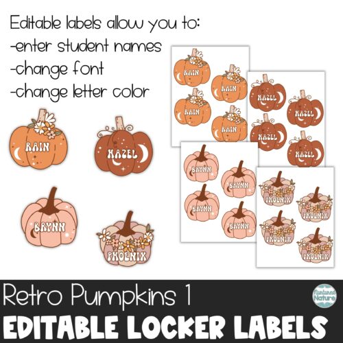 Fall Name Tags - Editable Locker Labels or Cubby Tags - Retro Pumpkins ...