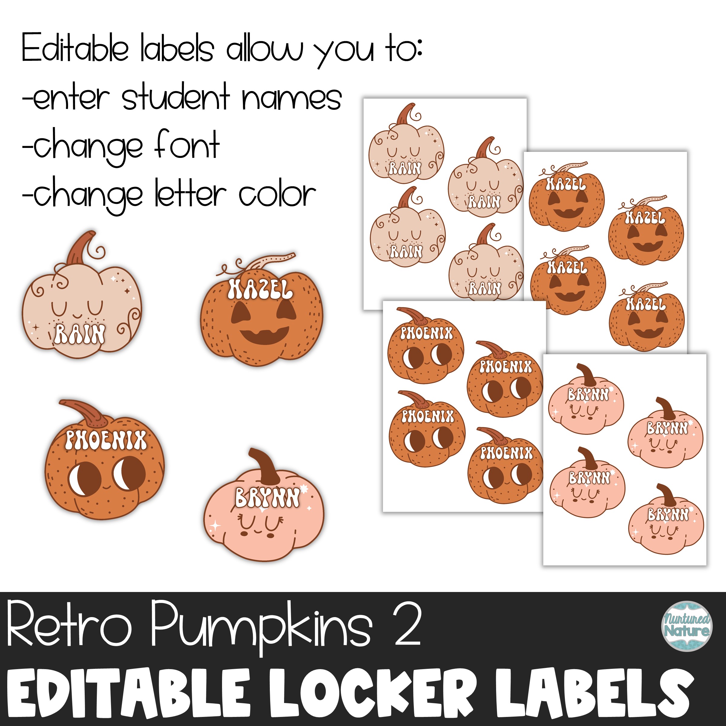 Fall Name Tags - Editable Locker Labels or Cubby Tags - Retro Pumpkins ...