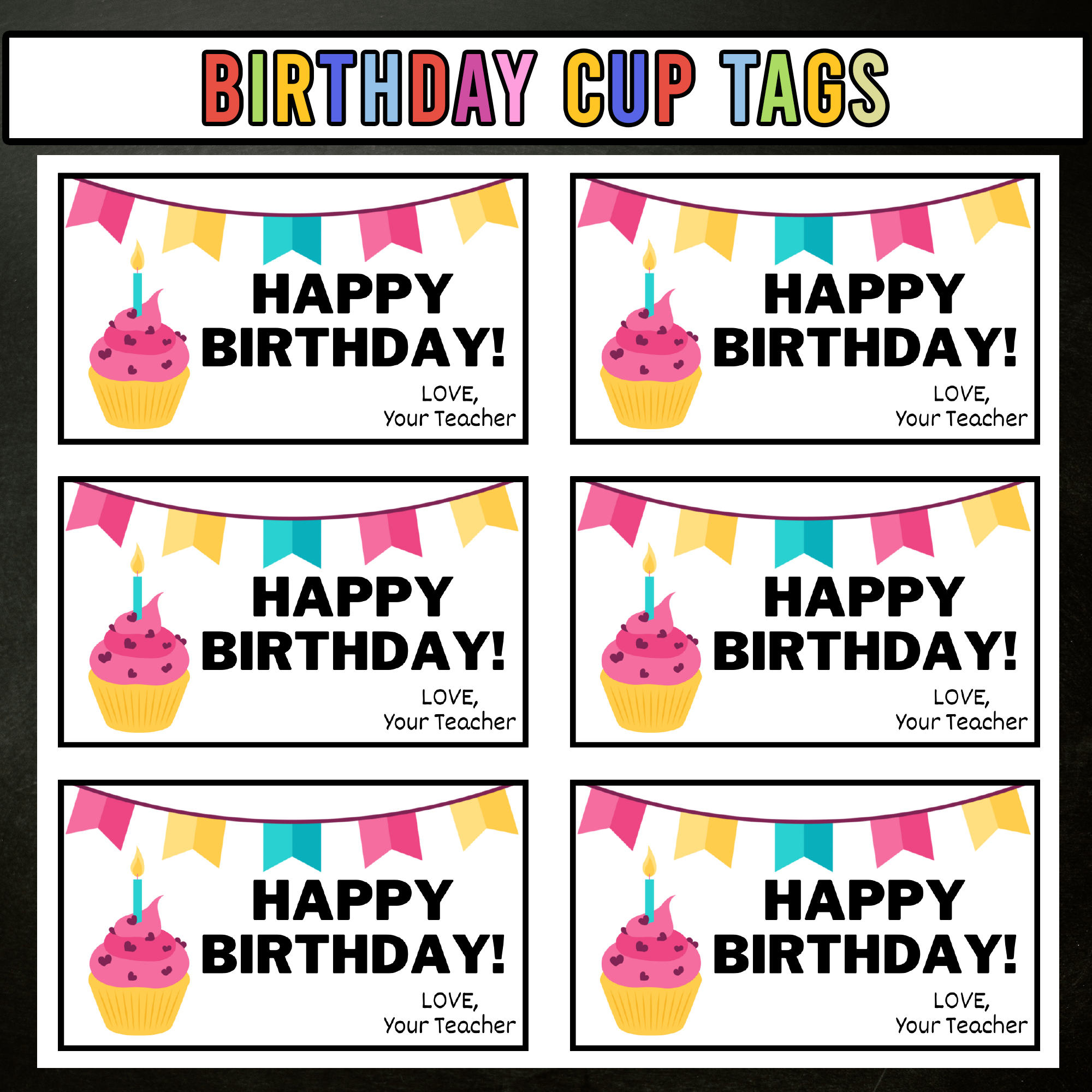 Happy birthday cup tags, Birthday cup Labels - EDITABLE | Made By Teachers