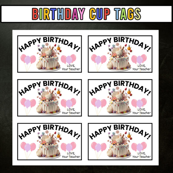 Happy birthday cup tags, Birthday cup Labels - EDITABLE | Made By Teachers
