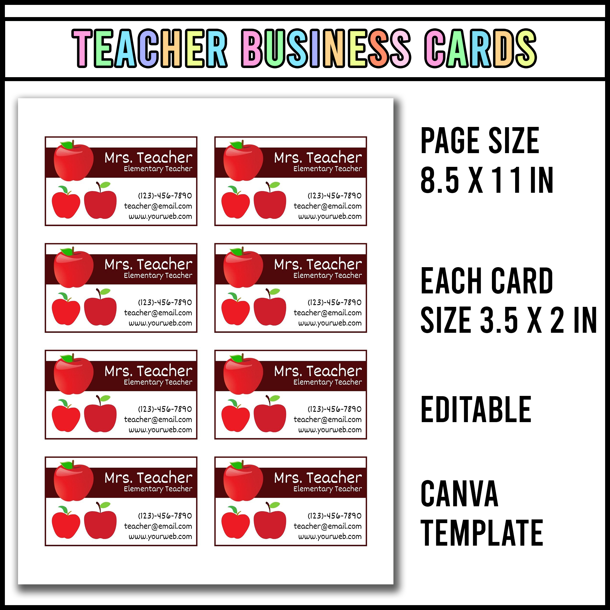 Editable Apple teacher business or contact info card | Made By Teachers