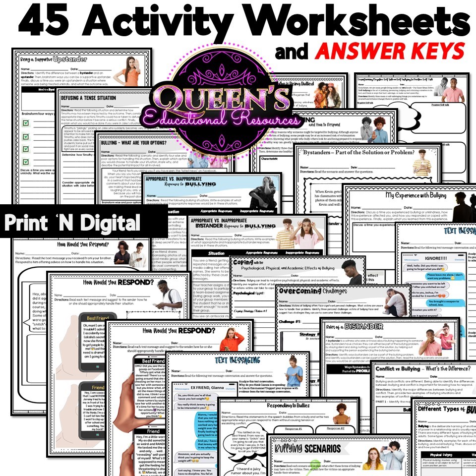 Bullying Reading Passage and Activities | Bullying Worksheets ...