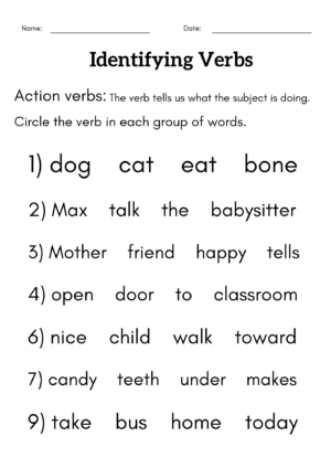 identifying verbs worksheet for grade 1 2 - identify action verbs ...