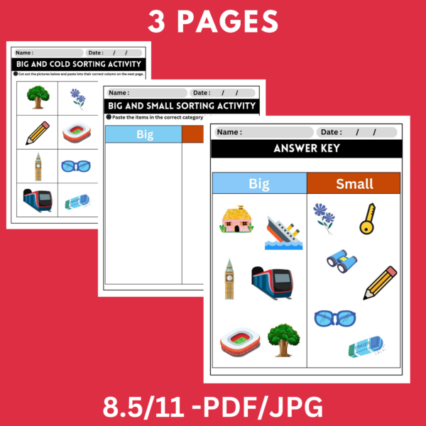 Exploring Sizes: Big and Small Sorting Activity | Cut and Paste | Made ...
