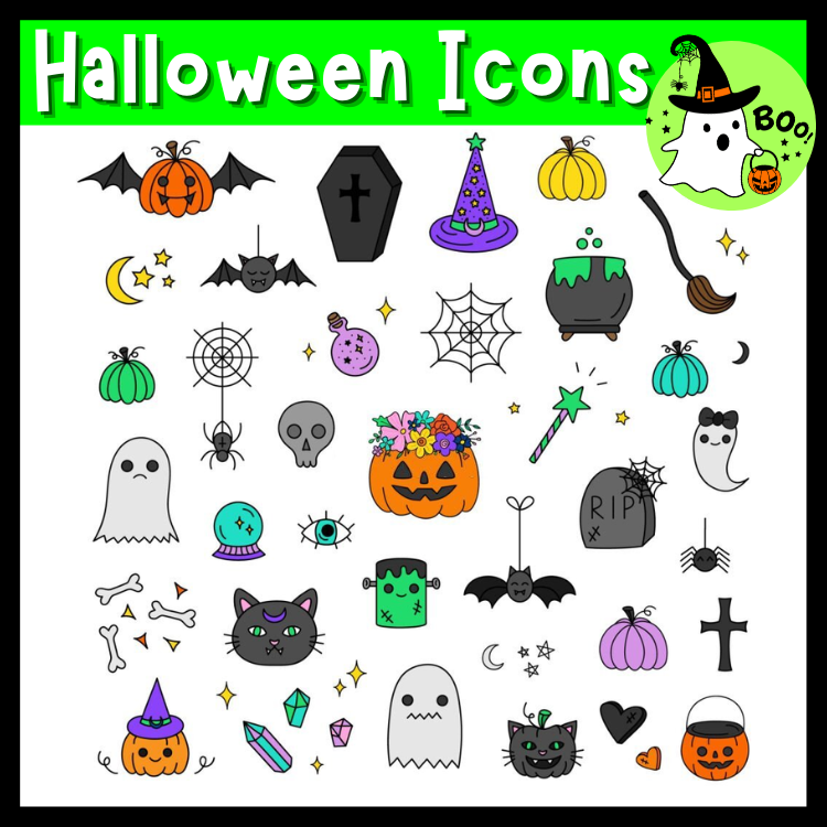 Halloween Icons Clip Art - Halloween Clip Art - Spooky Halloween Line ...