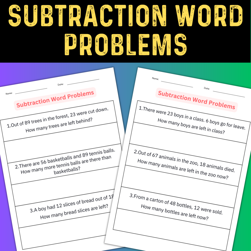 1st Grade Subtraction Word Problems Math Worksheets for kindergarten ...