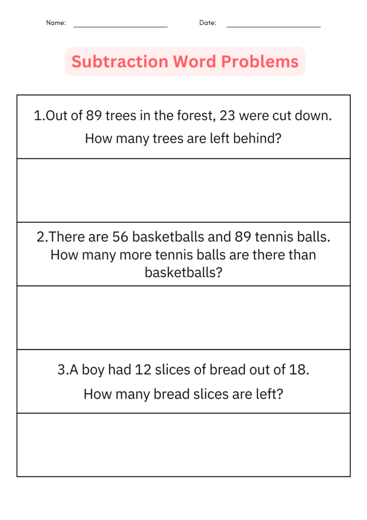 1st Grade Subtraction Word Problems Math Worksheets for kindergarten ...
