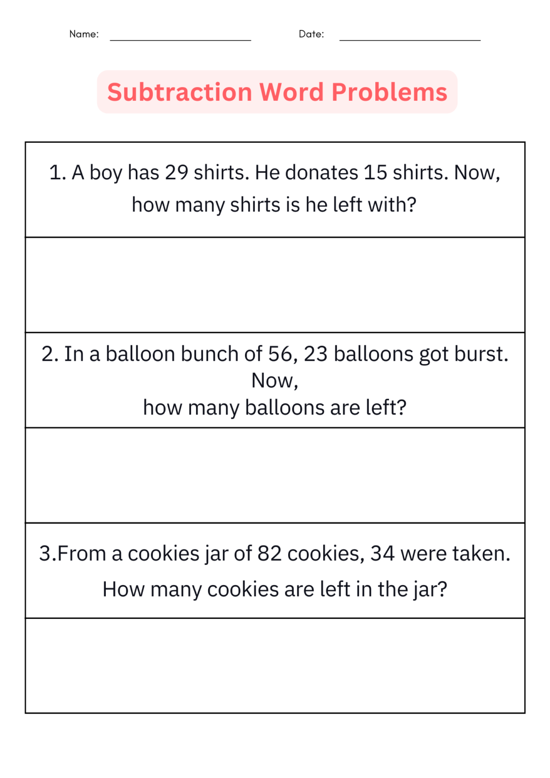 1st Grade Subtraction Word Problems Math Worksheets for kindergarten ...