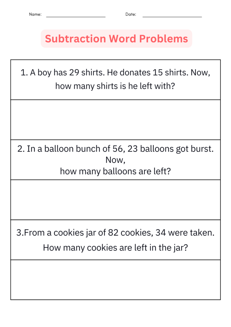 1st Grade Subtraction Word Problems Math Worksheets for kindergarten ...