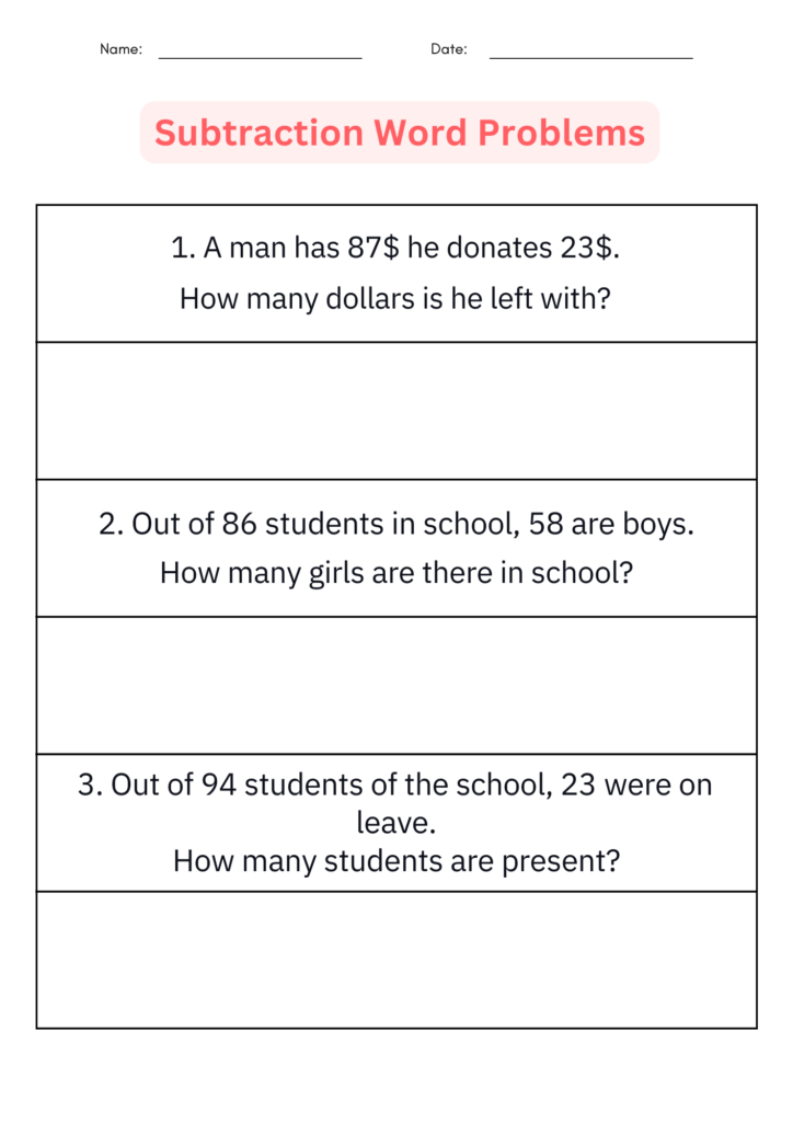 1st Grade Subtraction Word Problems Math Worksheets for kindergarten ...