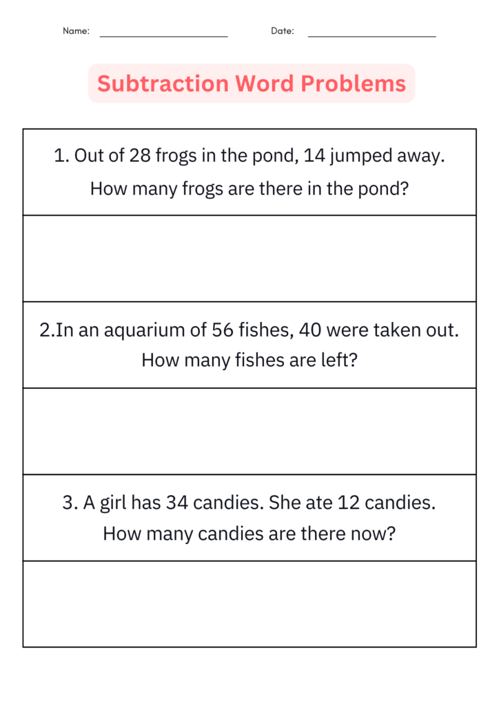 1st Grade Subtraction Word Problems Math Worksheets for kindergarten ...