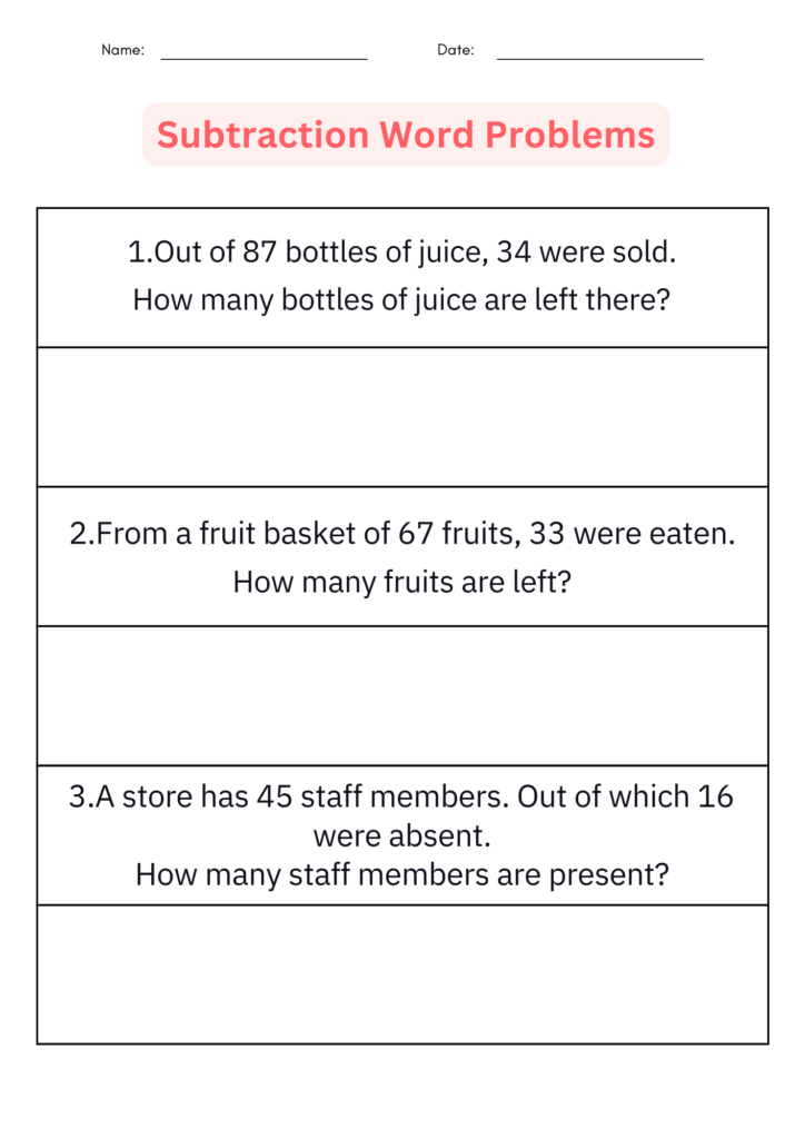 1st Grade Subtraction Word Problems Math Worksheets for kindergarten ...