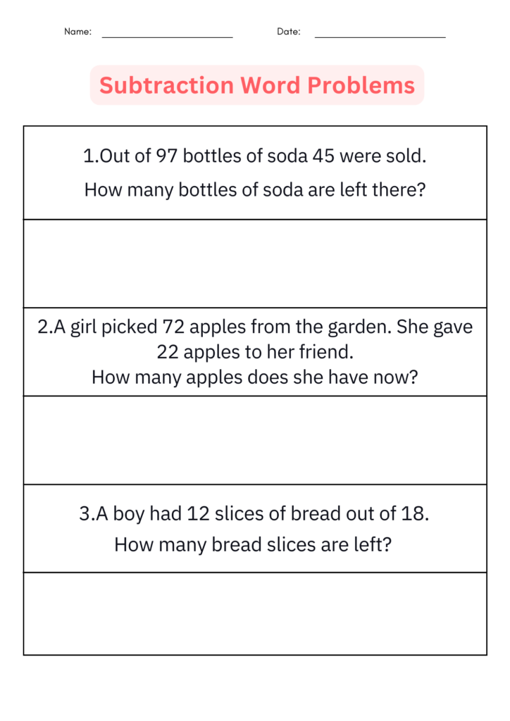 1st Grade Subtraction Word Problems Math Worksheets for kindergarten ...