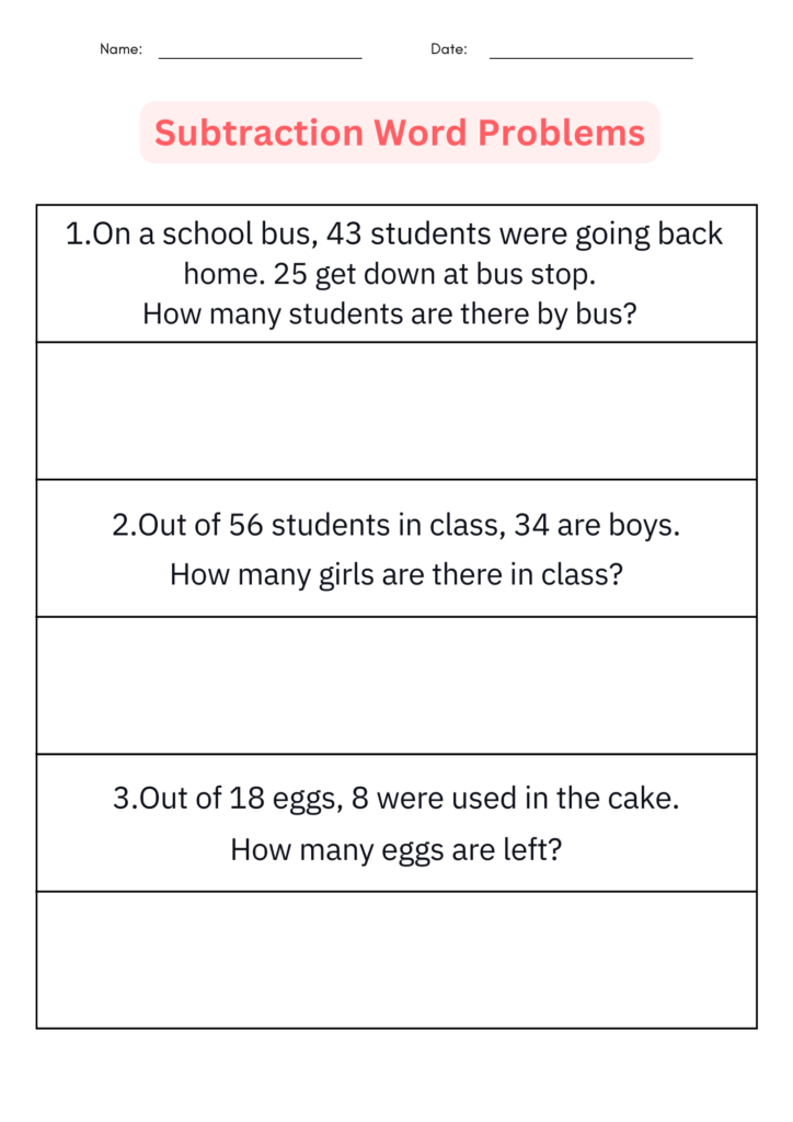 1st Grade Subtraction Word Problems Math Worksheets for kindergarten ...
