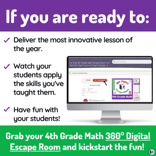 No Prep 4th Grade Math Escape Room | St Patrick's Day Fractions ...
