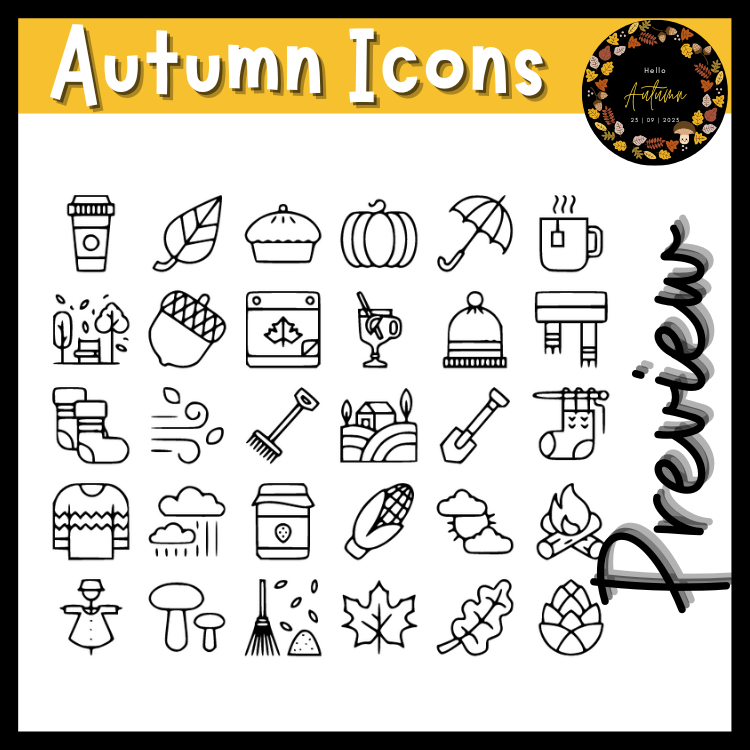 Fall Season Icons Clip Art- Autumn Clip Art- Cute Autumn Symbols Vector ...