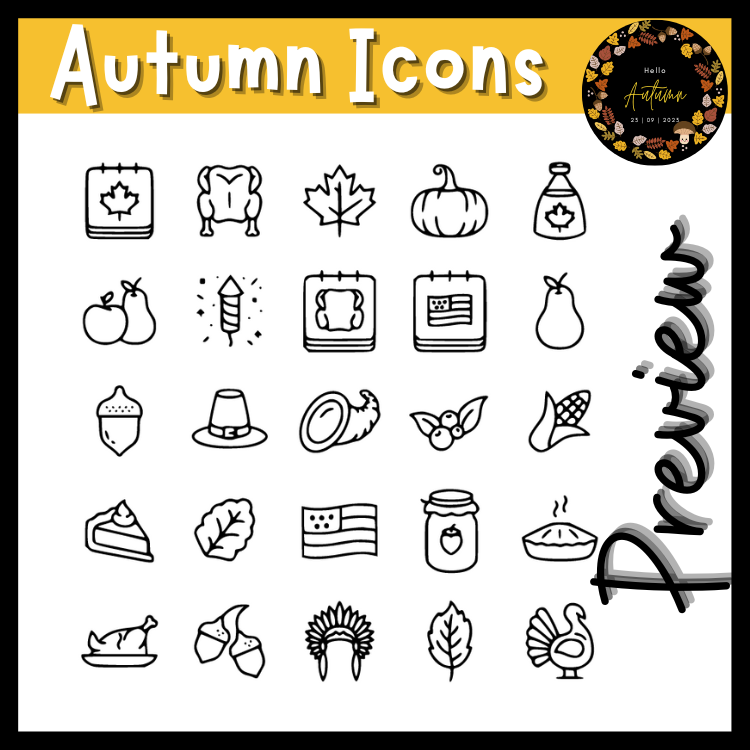 Fall Season Icons Clip Art- Autumn Clip Art- Cute Autumn Symbols Vector ...