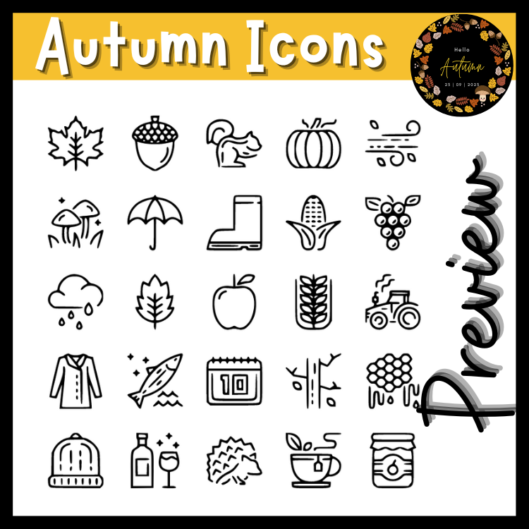 Fall Season Icons Clip Art- Autumn Clip Art- Cute Autumn Symbols Vector ...